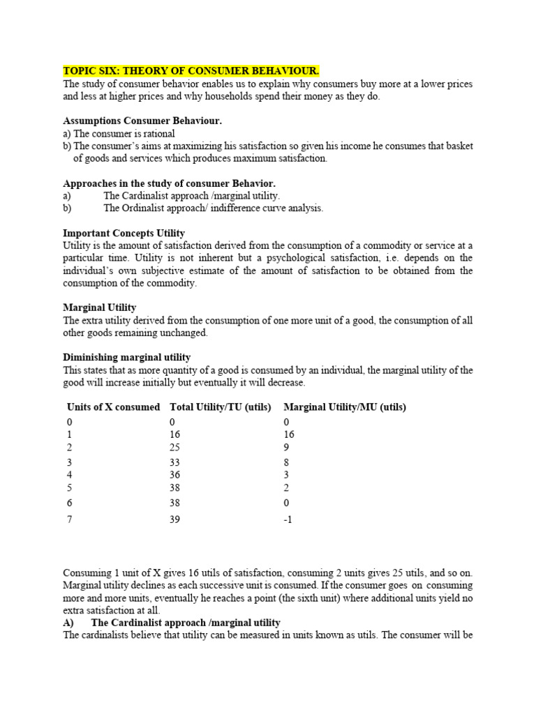 Topic Six Cardinalist Approach To Consumer Behaviour | PDF | Utility ...