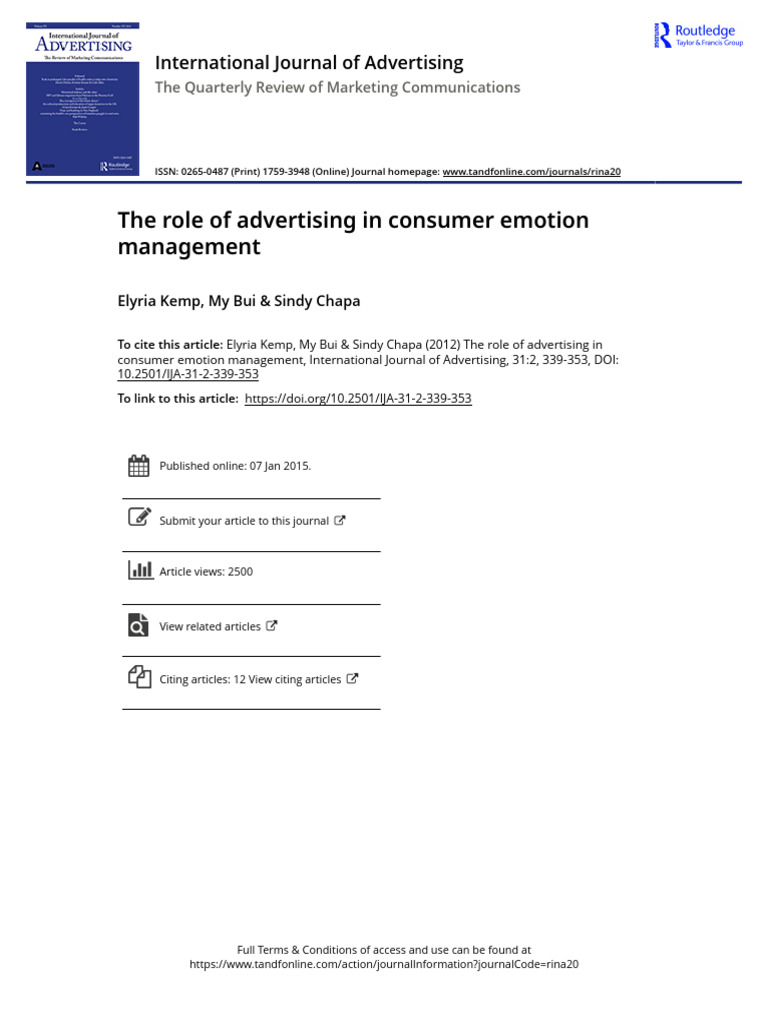 The Role of Advertising in Consumer Emotion Management | PDF | Emotions ...