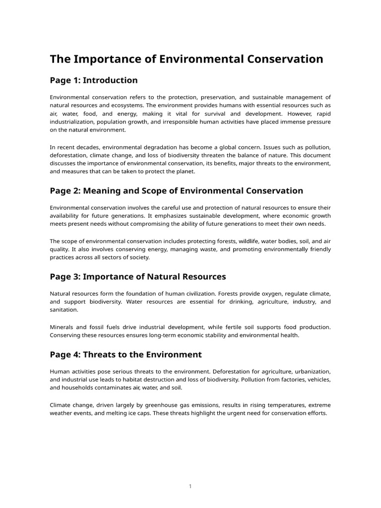 The Importance of Environmental Conservation | PDF | Conservation ...
