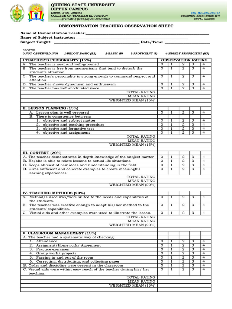 Demo Teaching Observation Sheet | PDF | Teachers | Teaching Method