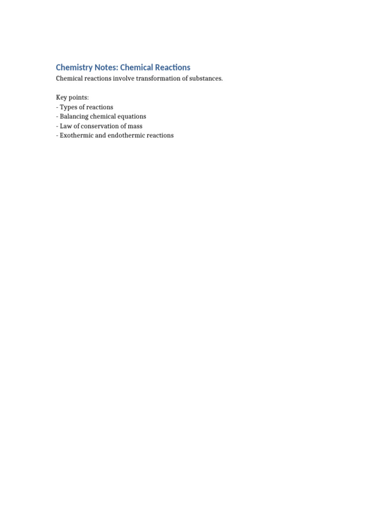 Chemistry Notes 6 Chemical Reactions | PDF