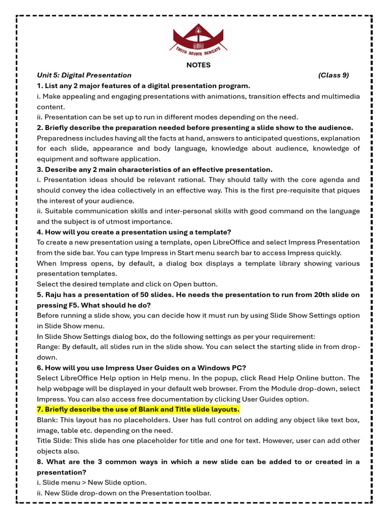 NOTES Digital Presentation Class 9 | PDF | Letter Case | Page Layout