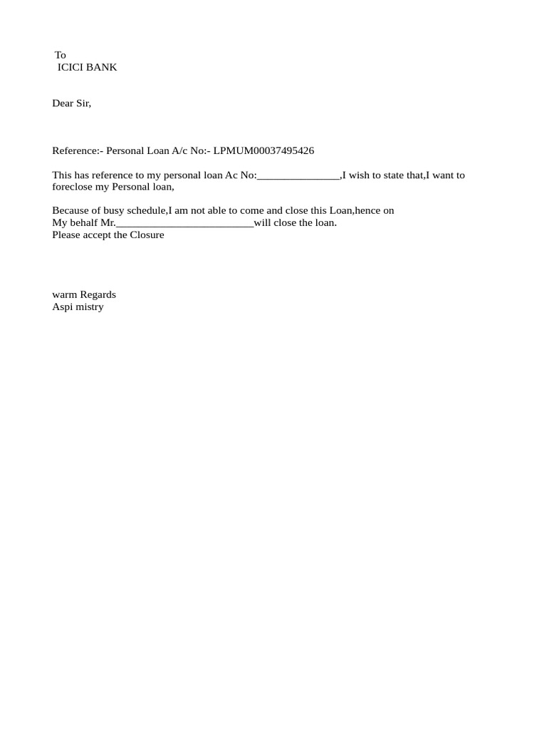 Loan Closure Authority Letter | PDF