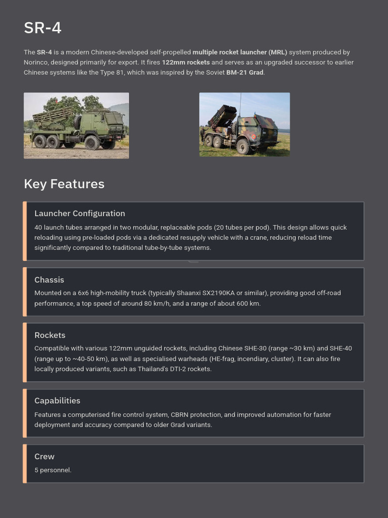 SR 4 Multiple Rocket Launcher System | PDF