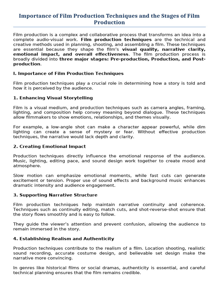 Importance of Film Production Techniques and The Stages of Film ...
