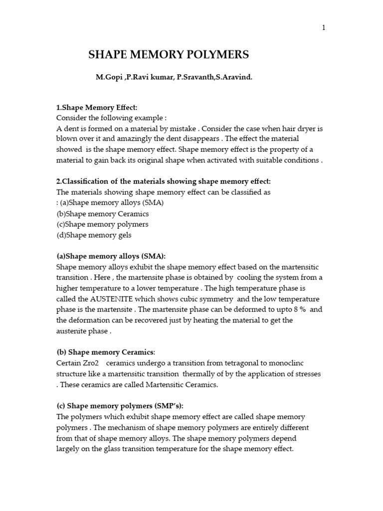 L1 Shape Change Memory | PDF | Shape Memory Alloy | Elasticity (Physics)