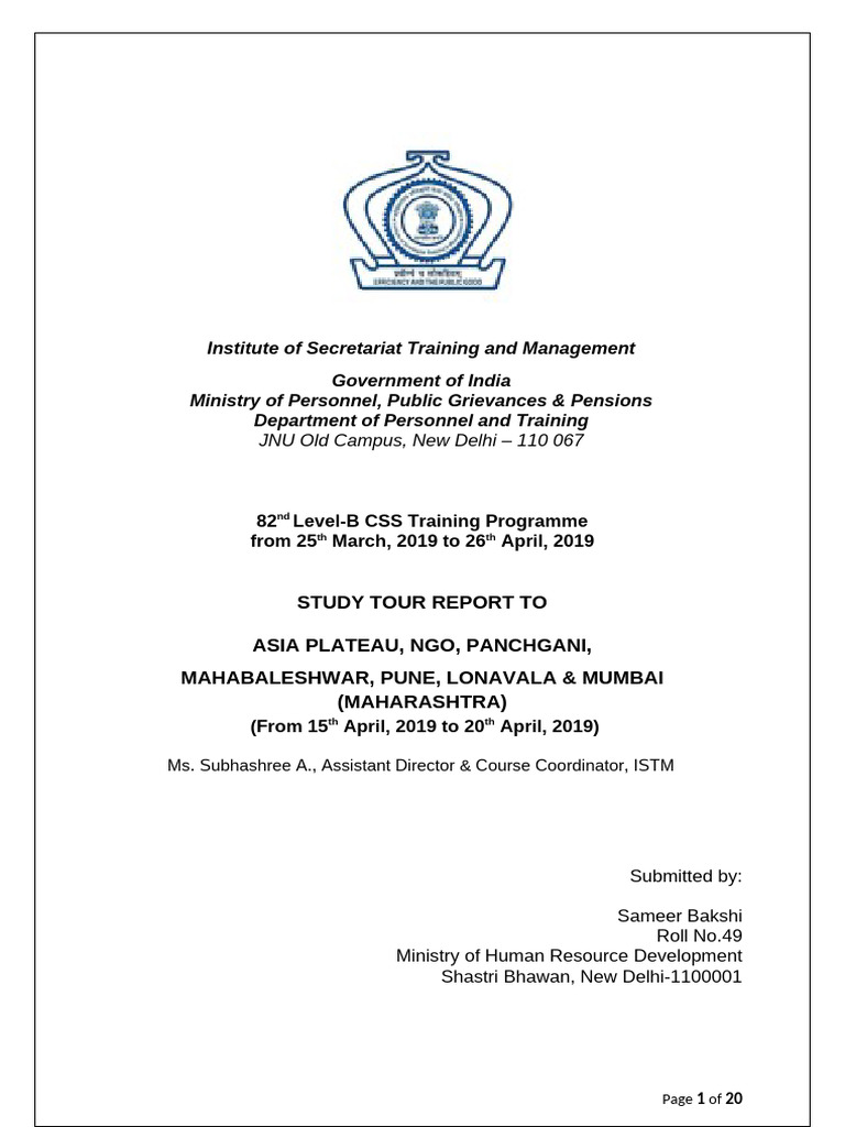 Study Tour Report (Sameer Bakshi, Roll No-49) | PDF