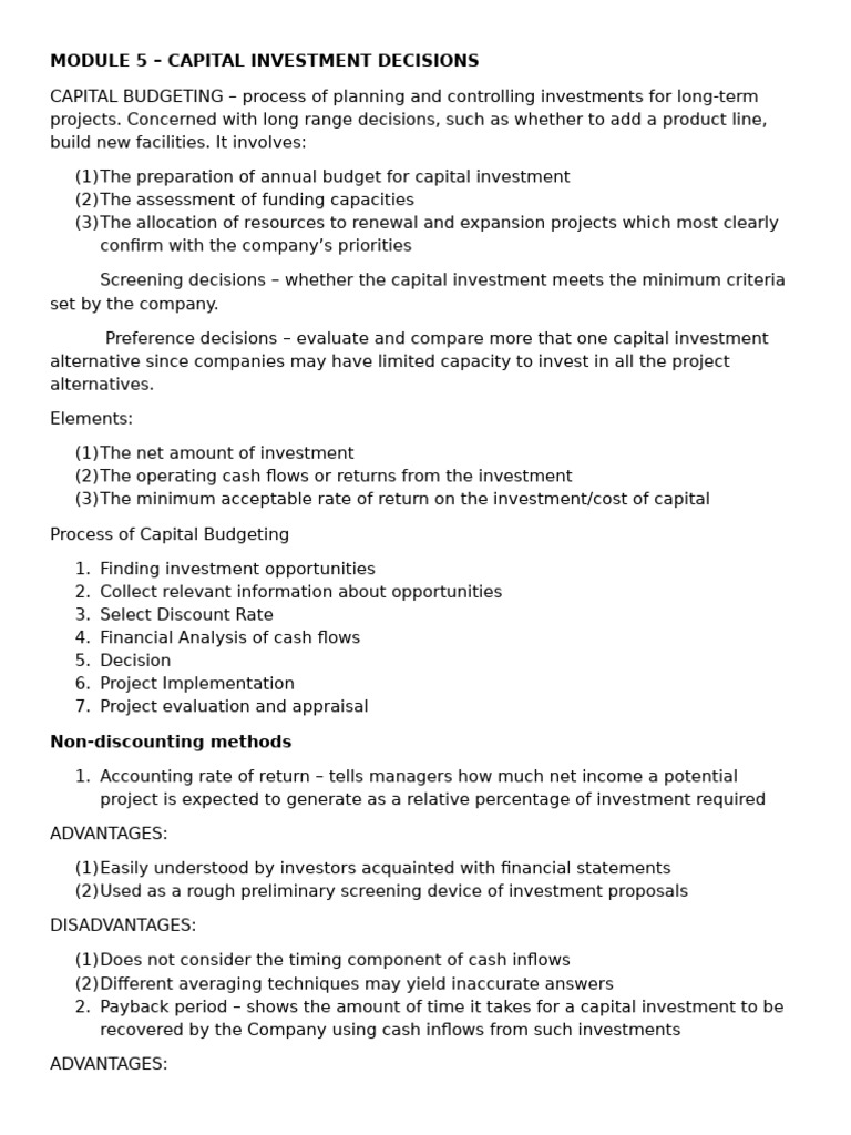 Module 5 - Capital Investment Decisions | PDF | Net Present Value ...