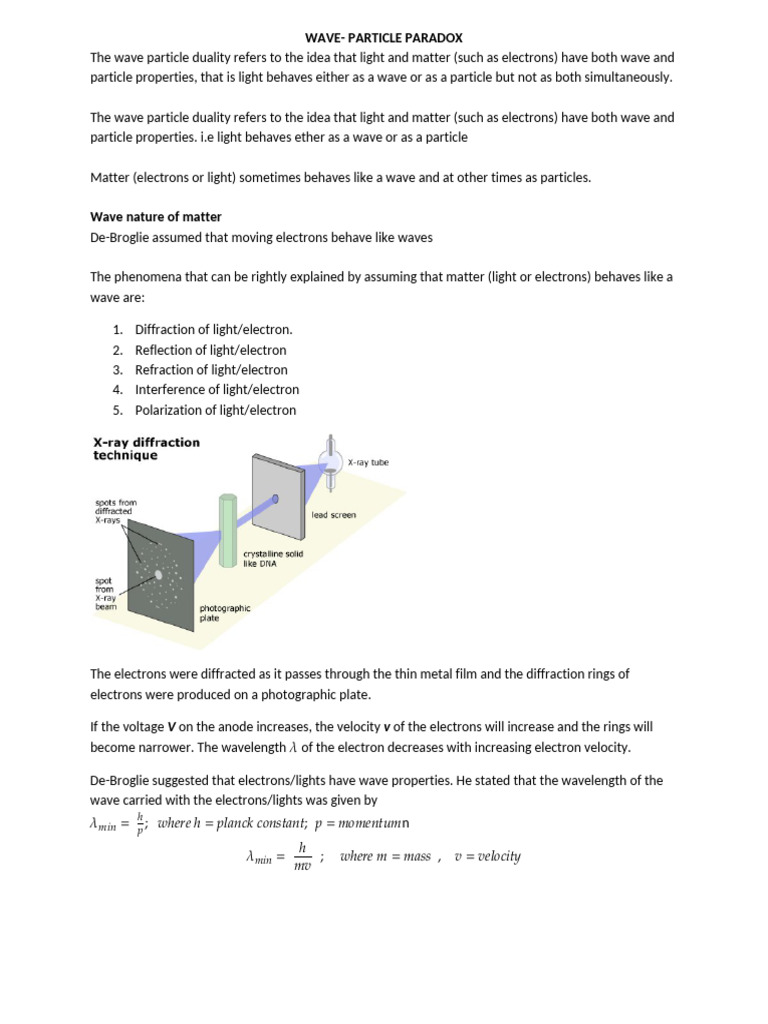 Wave Particle-Duality | PDF | Electron | Light