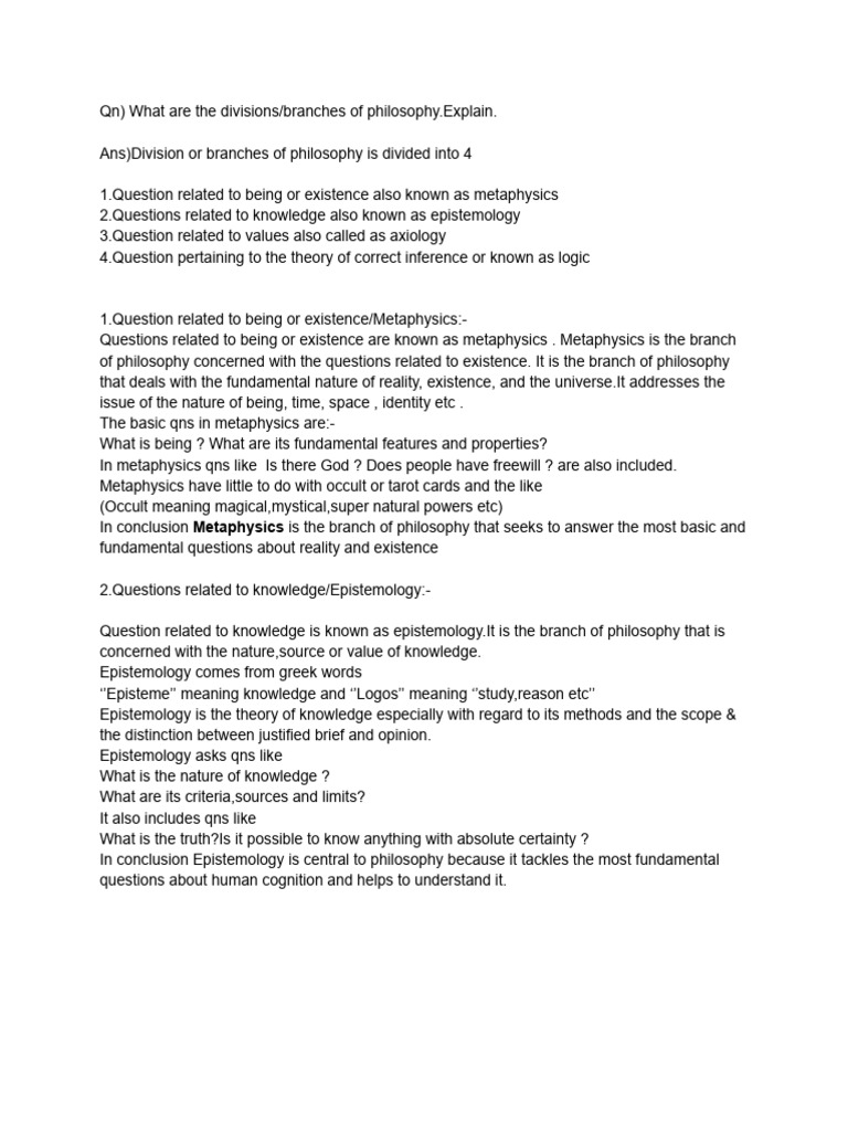 QN) What Are The Divisions - Branches of Philosophy | PDF ...