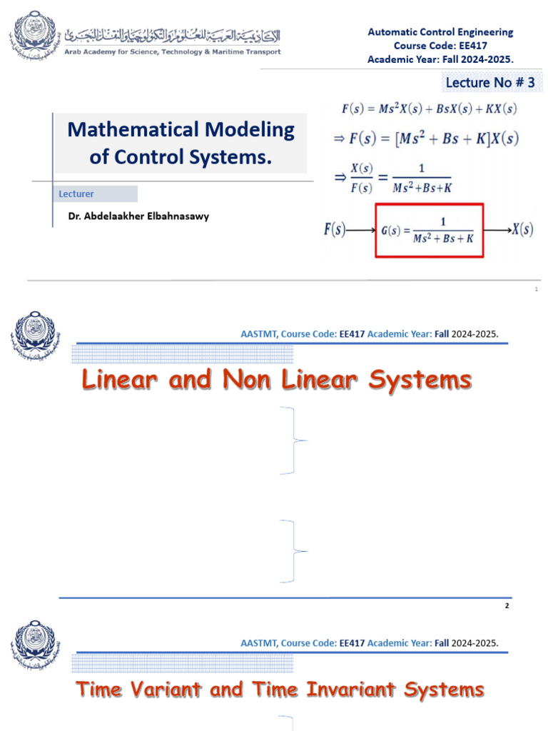 Lecture # 3. Mathematical Modeling of Control Systems. | PDF | Function ...