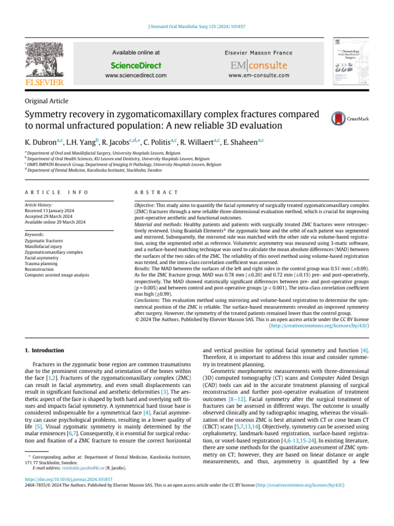 Symmetry Recovery in Zygomaticomaxillary Complex Fractures Compared to ...