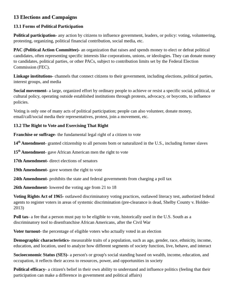 13 Notes Elections and Campaigns | PDF | Political Action Committee ...
