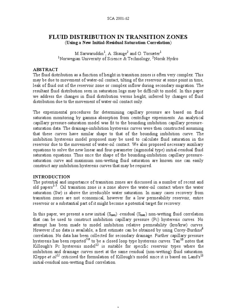 Fluid Distribution in Transition Zones | PDF | Petroleum Reservoir ...