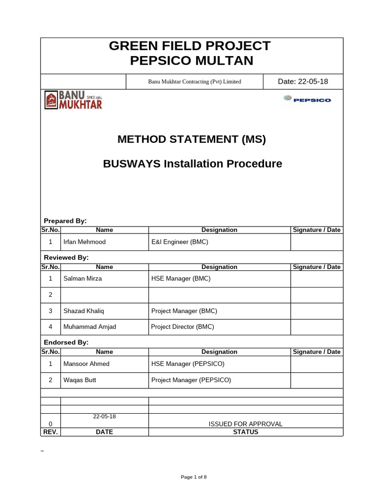 Method Statement for BUSWAYS | PDF