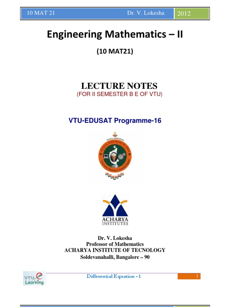 Engineering Mathematics 2 Unit 1 | PDF | Thermal Conduction | Series ...