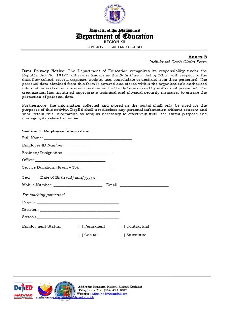 Annex B Individual Cash Claim Form Final | PDF