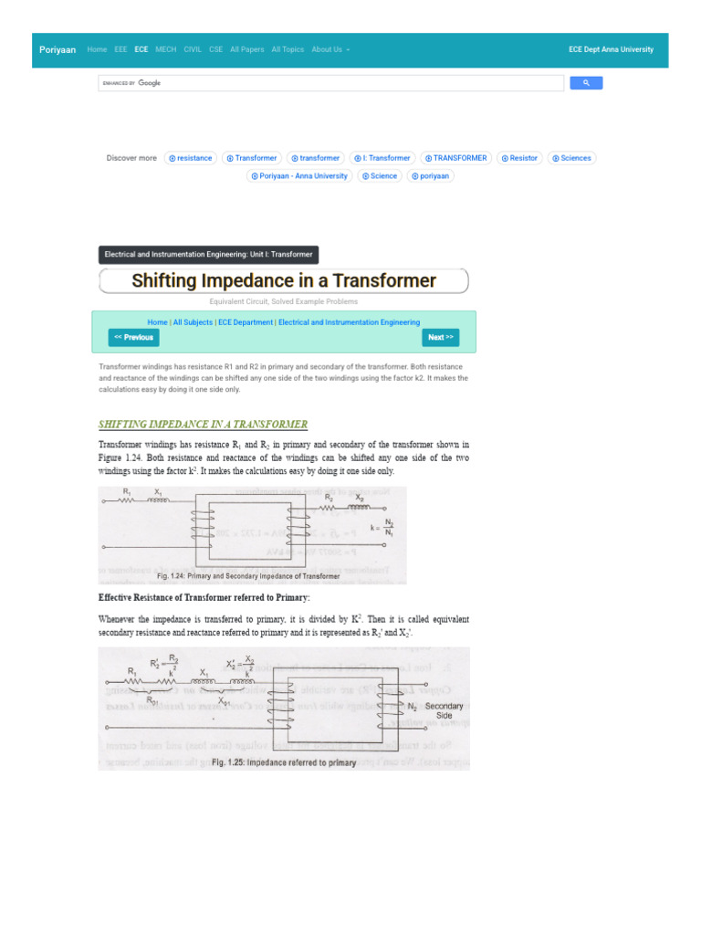 Shifting Impedance in A Transformer - Poriyaan - VK Mehta | PDF ...