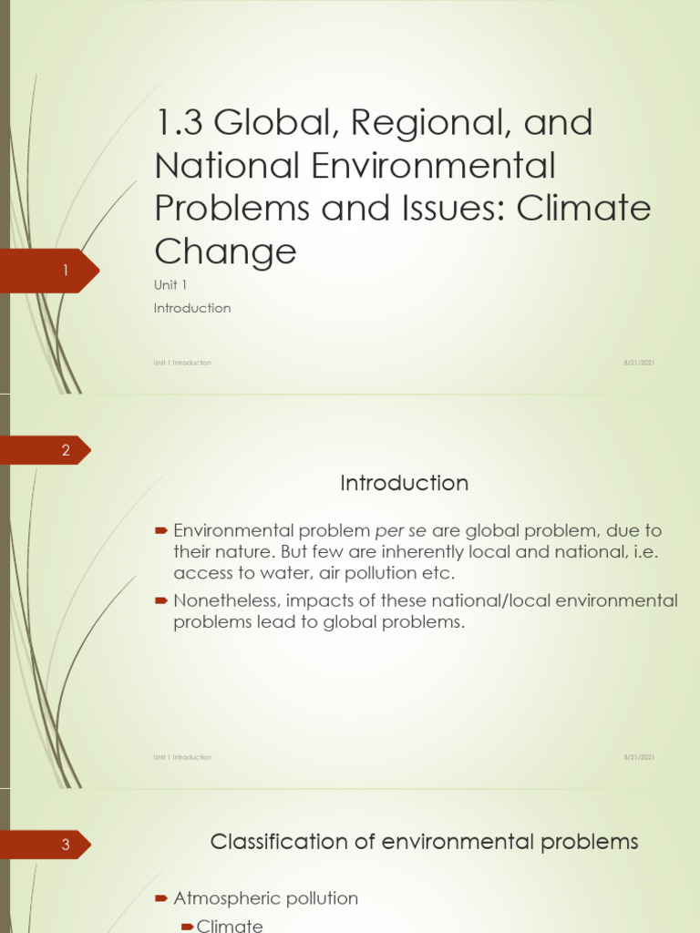 1.3 Global Regional and National Environment Problems and Issues ...
