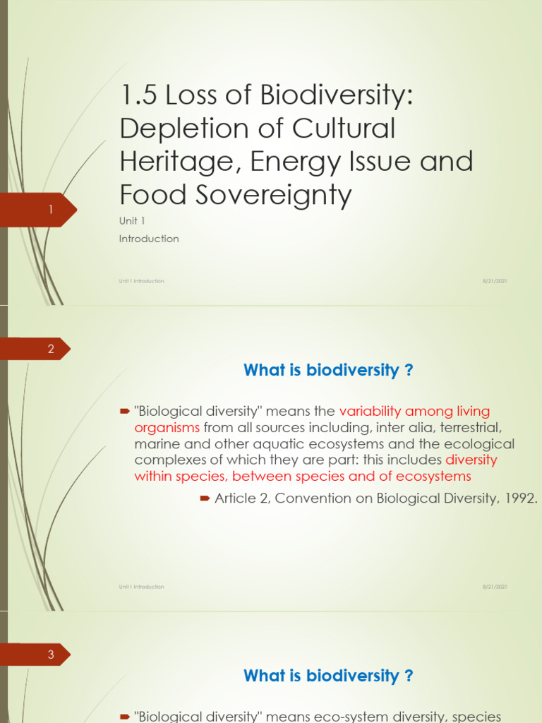 1.5 Loss of Biodiversity- Depletion of Cultural Heritage, Energy Issue ...