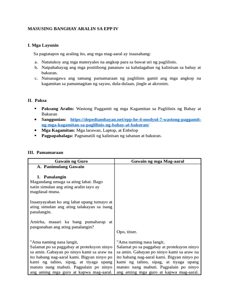 Detailed Lesson Plan Epp | PDF