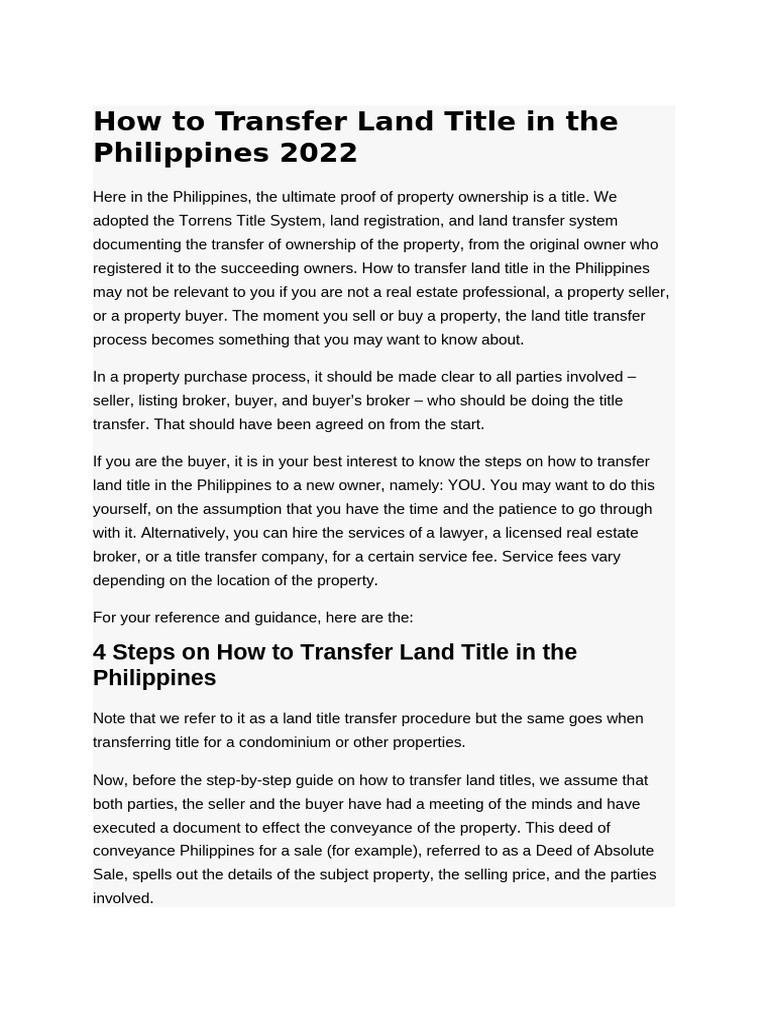 How To Transfer Land Title in The Philippines | PDF | Conveyancing ...