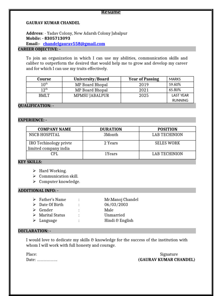 Gaurav Kumar Chandel Resume | PDF