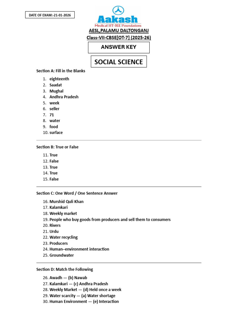 Class-7 Cbse Ot-7 | PDF