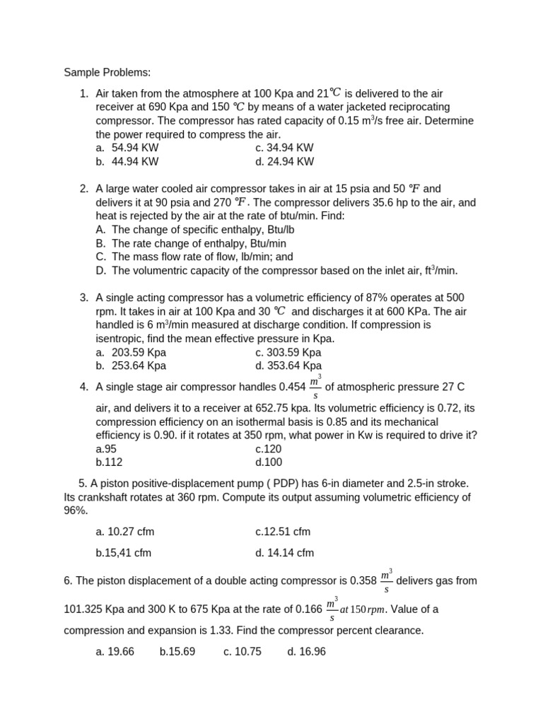 COMPRESSOR Sample Problems | PDF | Engine Technology | Internal ...