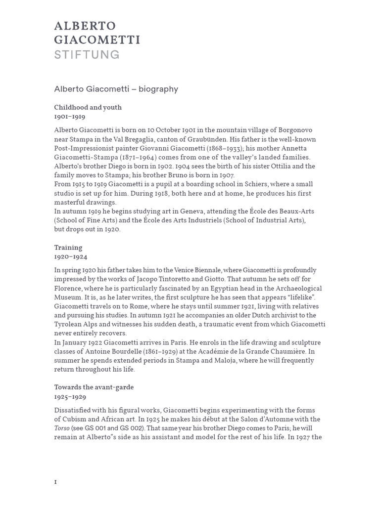 Alberto Giacometti Biography | PDF | Surrealism | The Arts