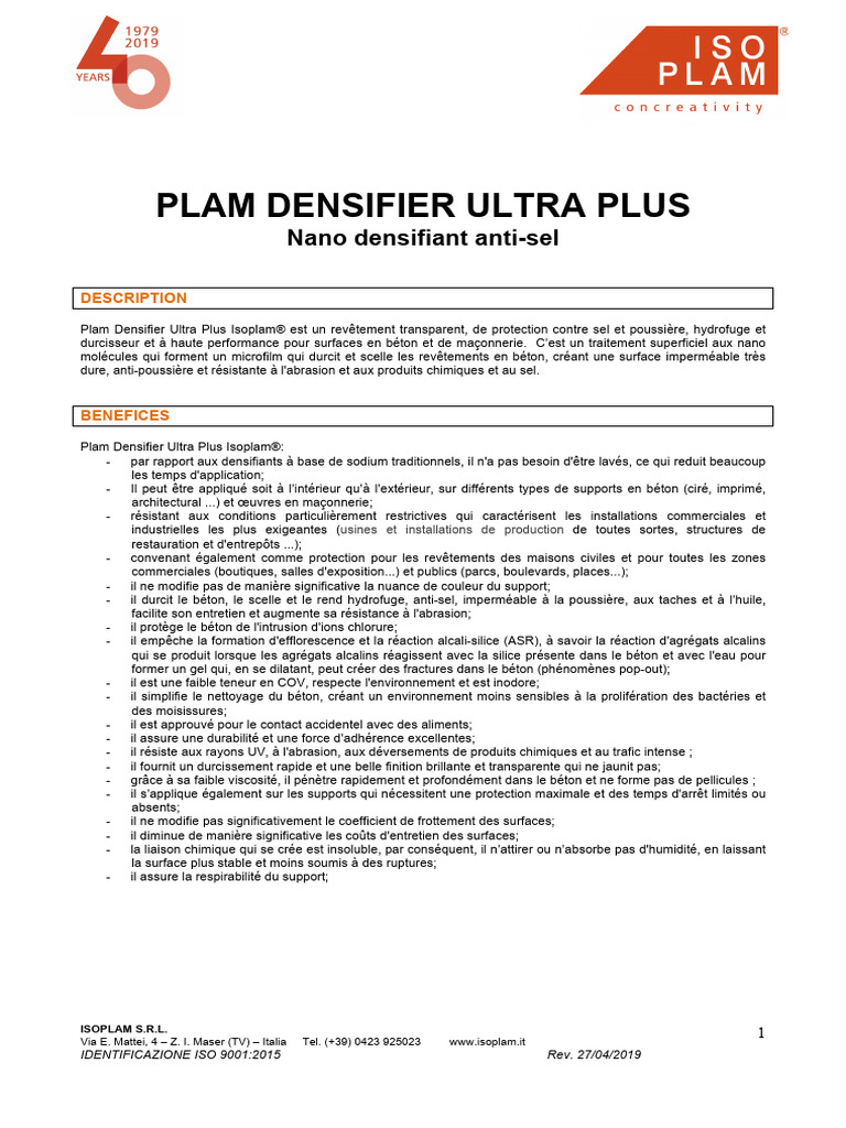 Plam Densifier Ultra Plus | PDF | Béton | Matériaux