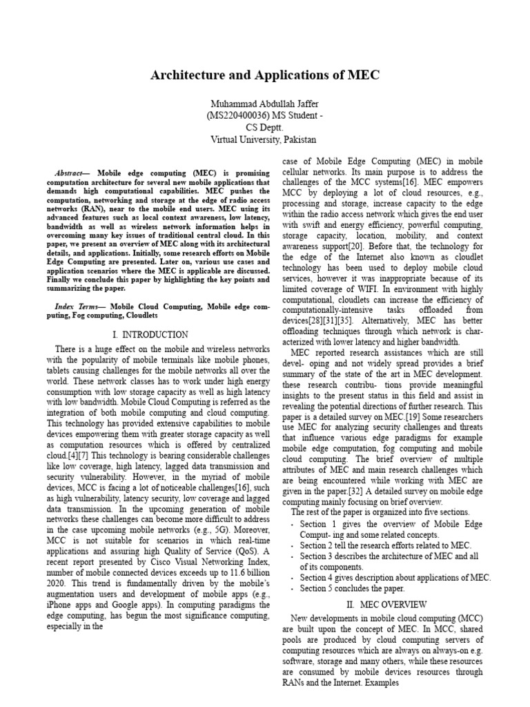 Architecture and Applications of MEC | PDF | Computer Network | Cloud ...