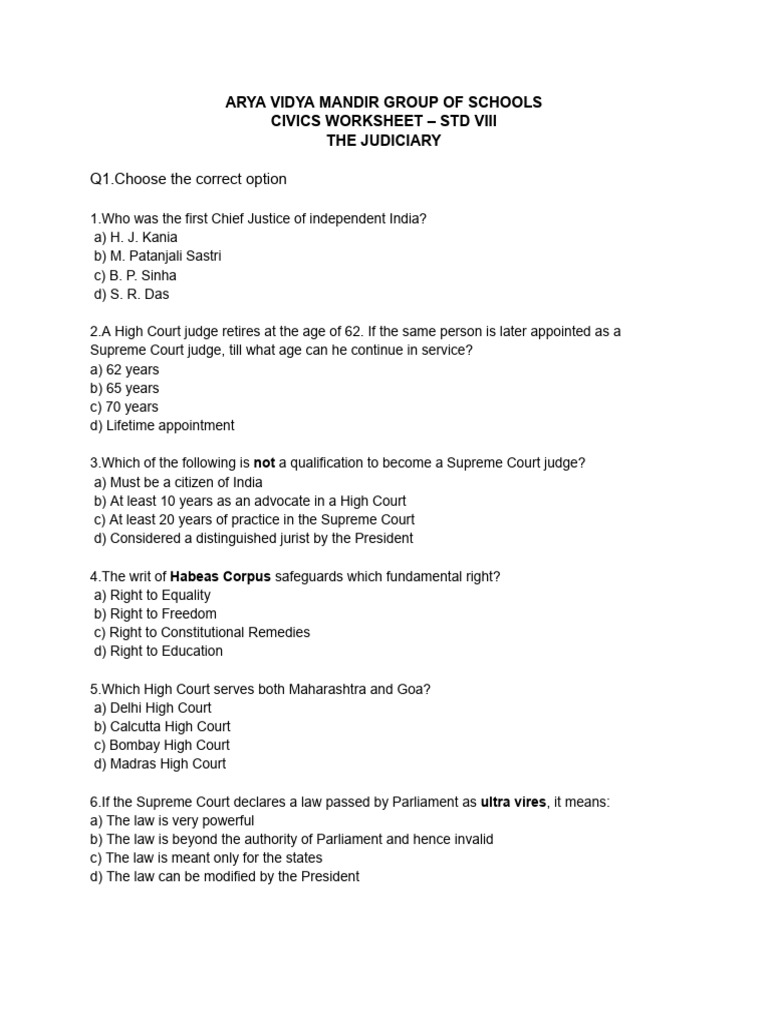 2025 - The Judiciary Grade 8 Worksheet | PDF | Supreme Courts ...
