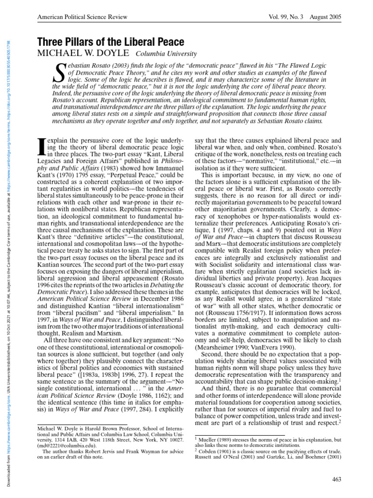 Three Pillars of The Liberal Peace | PDF | Immanuel Kant | Democracy