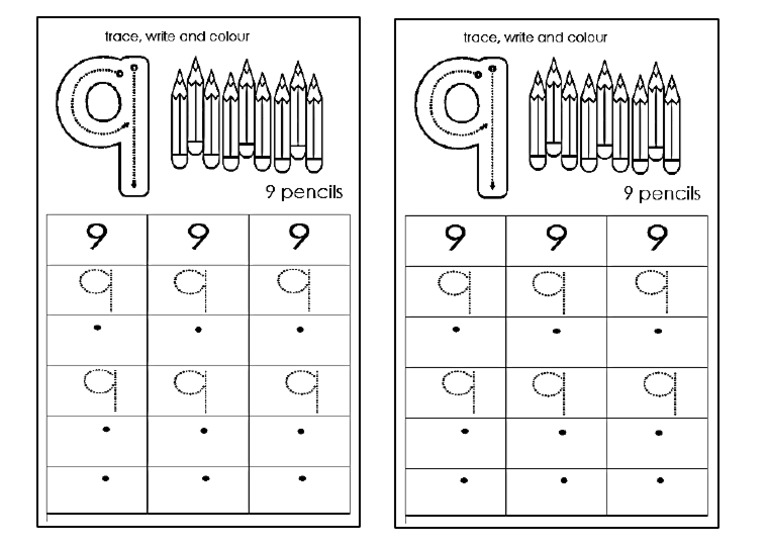 9 Trace and Write 9 Pencils | PDF