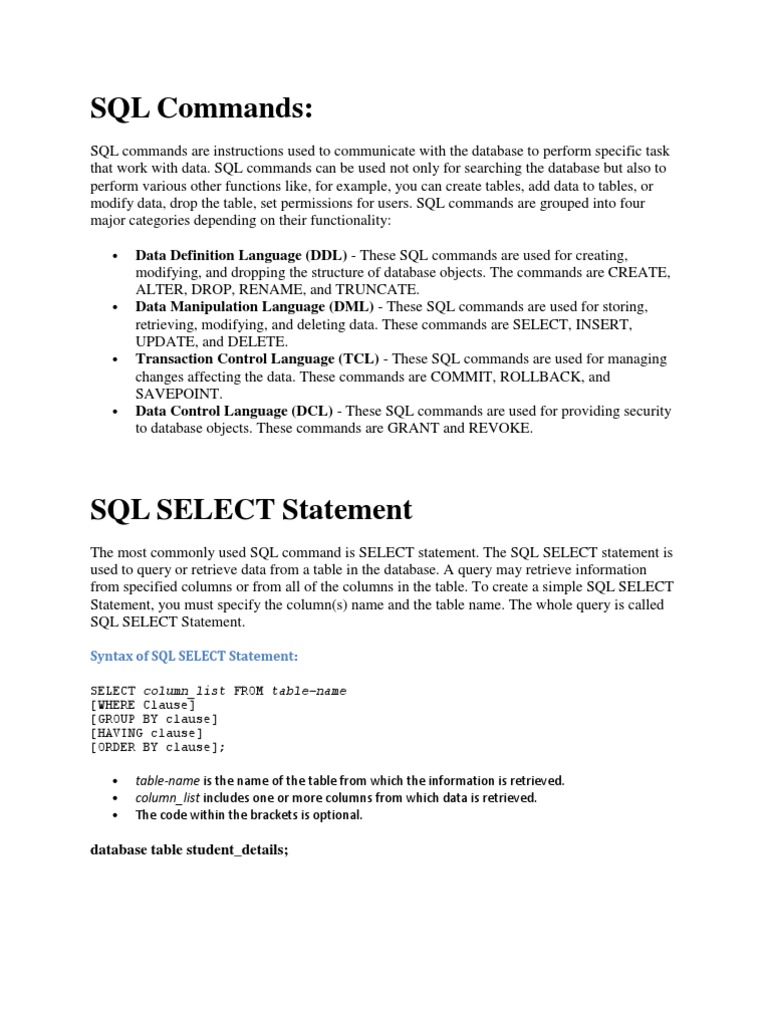 SQL Commands | PDF | Database Index | Relational Database