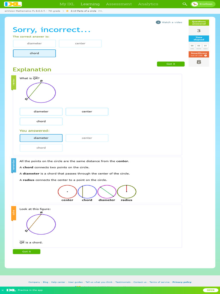 IXL Parts of A Circle 7th Grade Math | PDF | Elementary Geometry | Pi