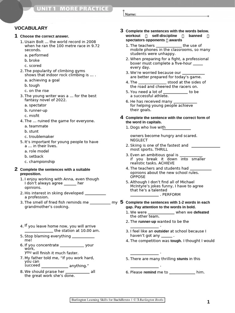 Unit 1 Vocabulary and Grammar Practice | PDF | Language Mechanics ...