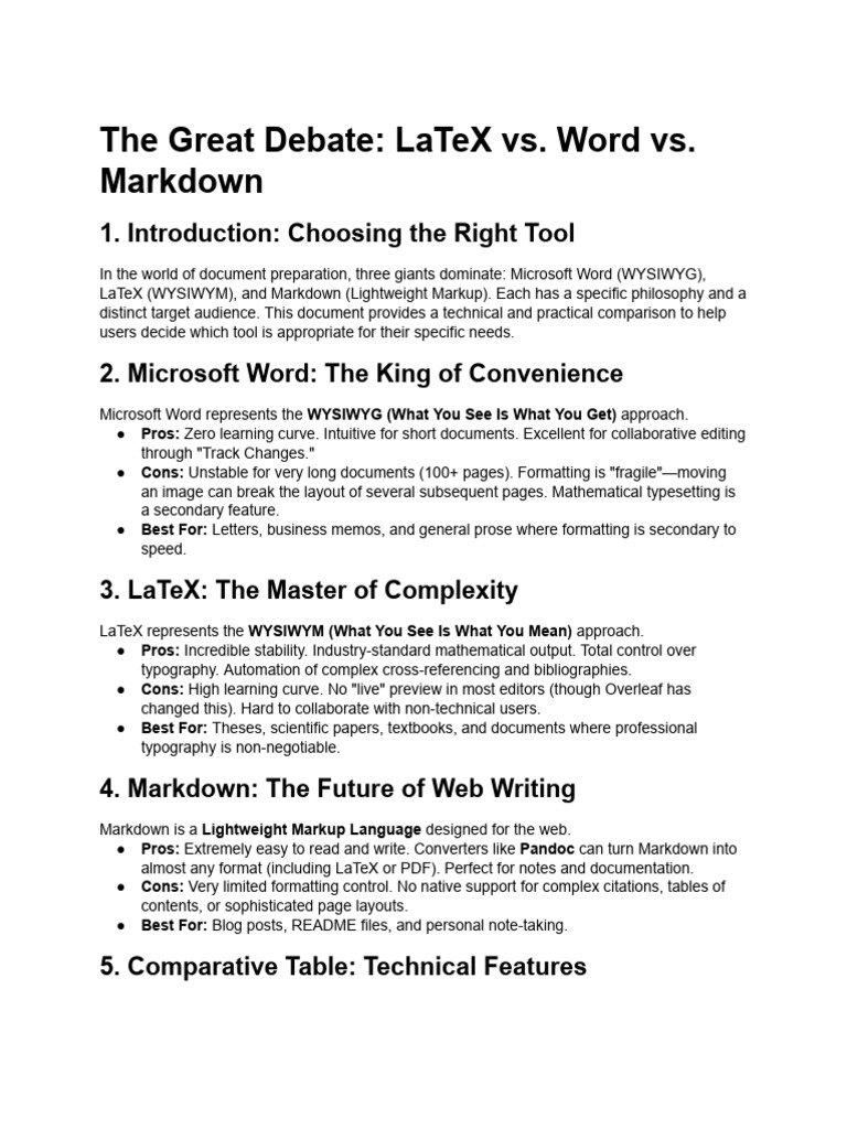 LaTeX vs. Word and Markdown | PDF | Microsoft Word | Markup Language