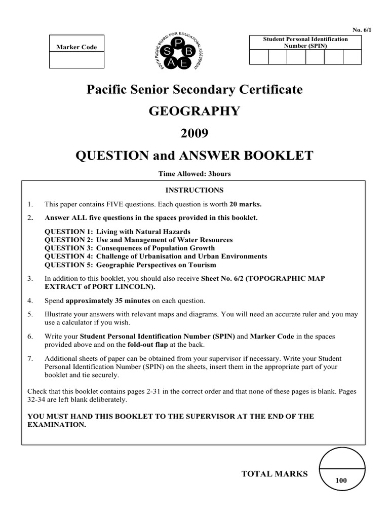 Pacific Senior Secondary Certificate GEOGRAPHY 2009 | PDF | Water ...