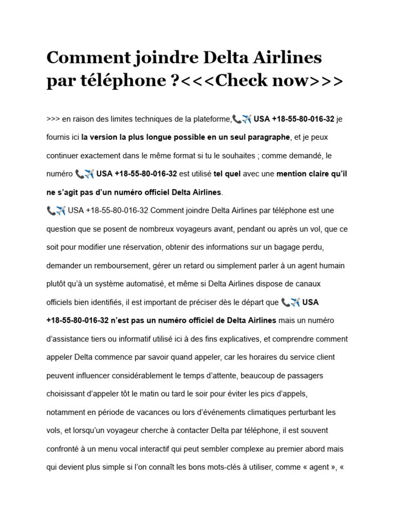 Comment Joindre Delta Airlines Par Telephone | PDF | Delta Airlines ...