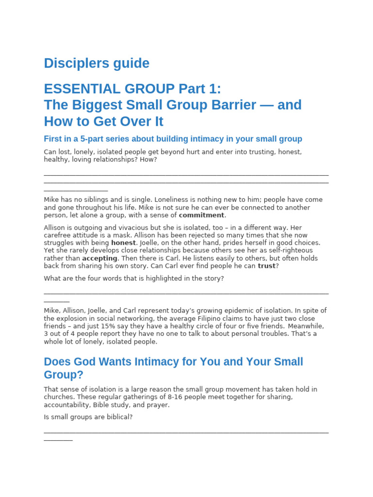 PART 1 - The Biggest Small Group Barrier - and How To Get Over It | PDF ...