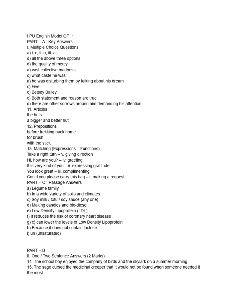 Key Answers For Model Question Paper | PDF | Low Density Lipoprotein | Fear