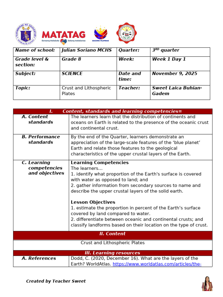 DLP q3 Science 8 Week 1 Day 2 | PDF | Plate Tectonics | Earth