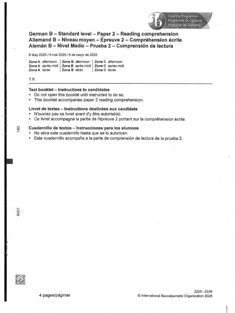 German B SL Paper 2 Reading Comprehension Texts | PDF