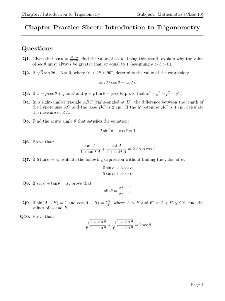 Trigonometry Question Practice Sheet by Ritik Mishra | PDF ...