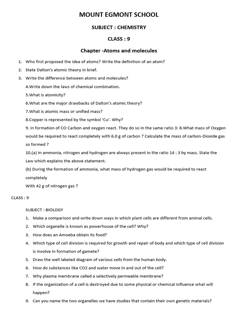 CHEM - 9 Revision Work | PDF