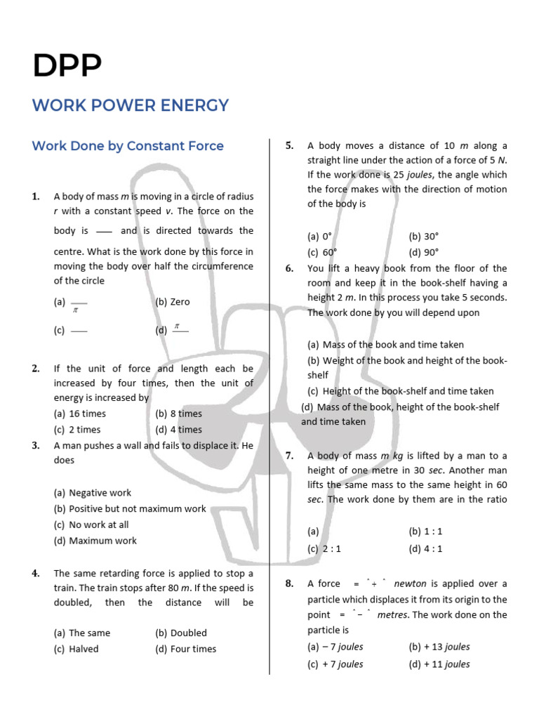 Work Power Energy DPP + Solution | PDF | Collision | Momentum