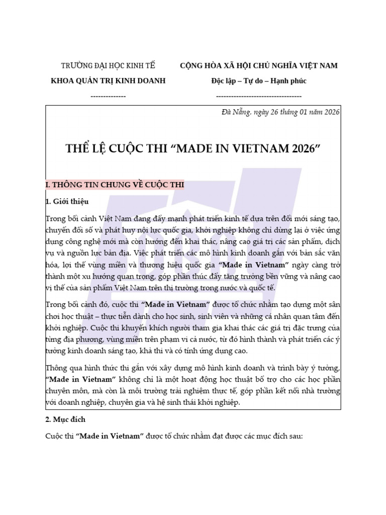 Thể Lệ Cuộc Thi - Made in Vietnam | PDF