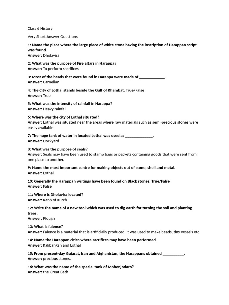 Class 6 History Harppa | PDF